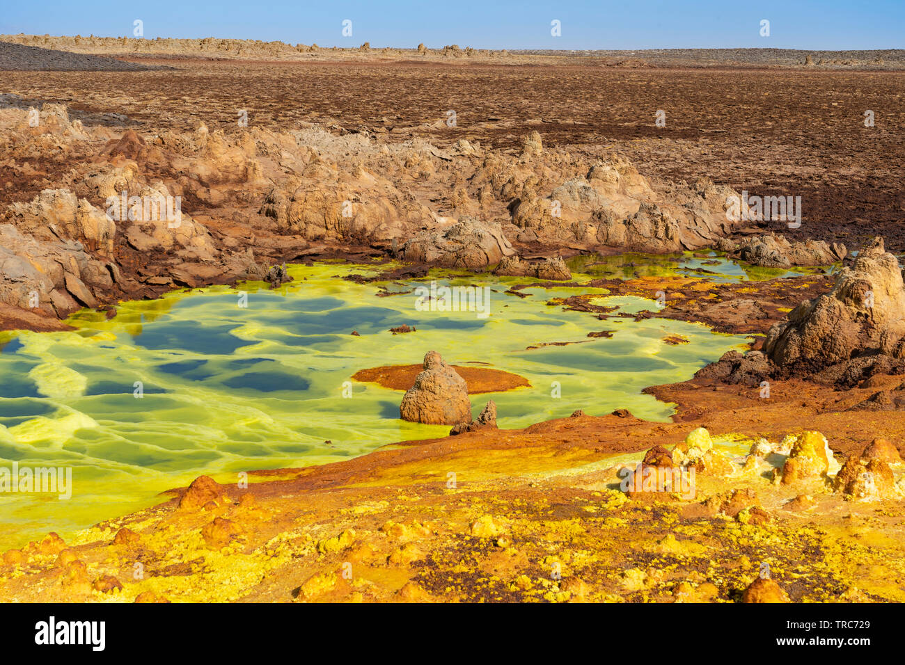 Acid ponds in Dallol site in the Danakil Depression in Ethiopia, Africa ...