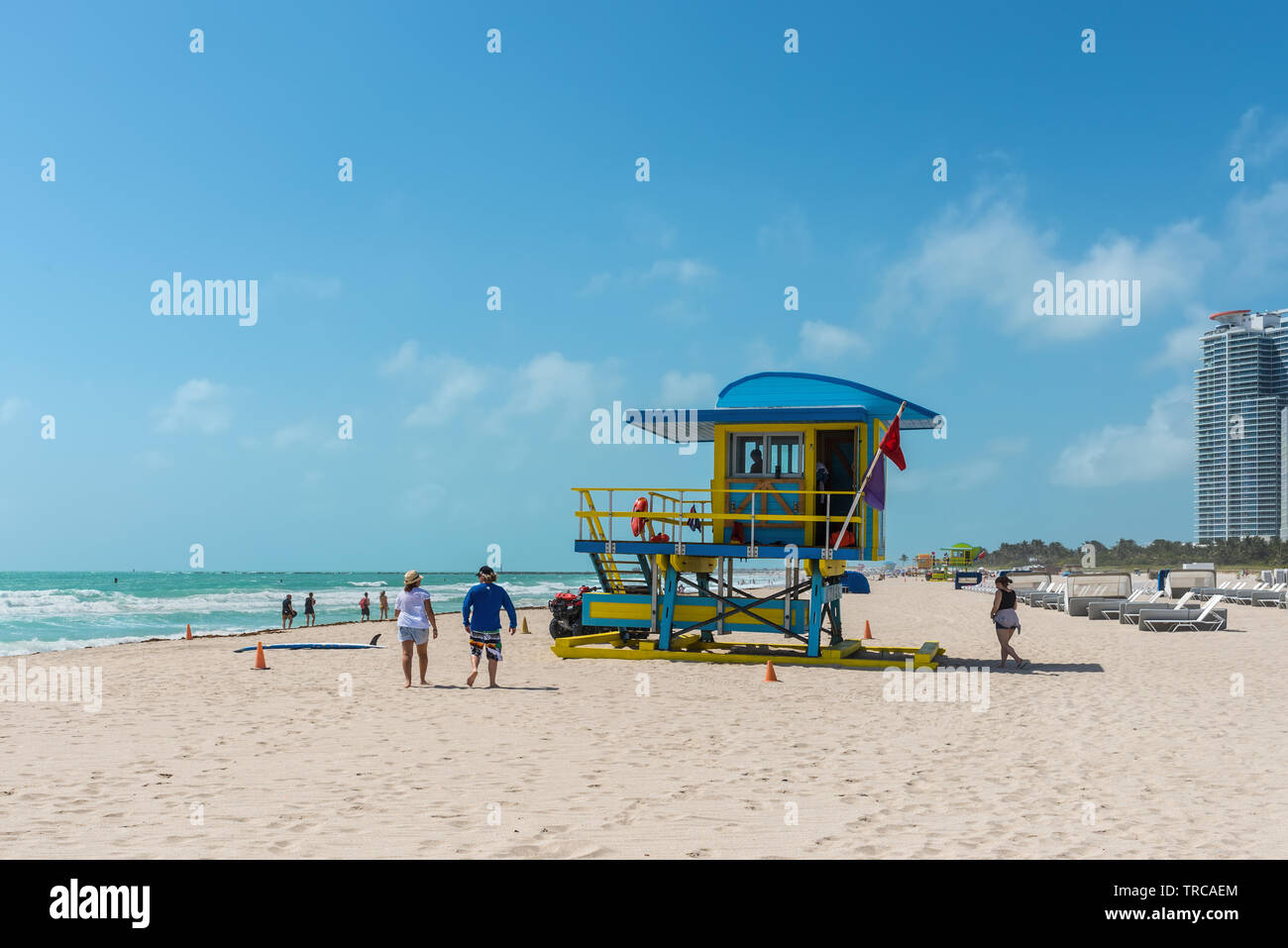 Miami, FL, USA - April 19, 2019: The Lifeguard tower in a Art Deco ...