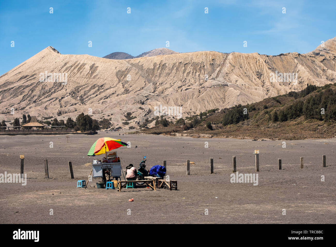 Retail trolley of local food with bromo foothill background Stock Photo ...