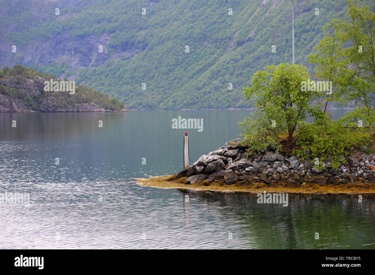Scandinavian Mountains, Norway. View on fjord and island with trees ...