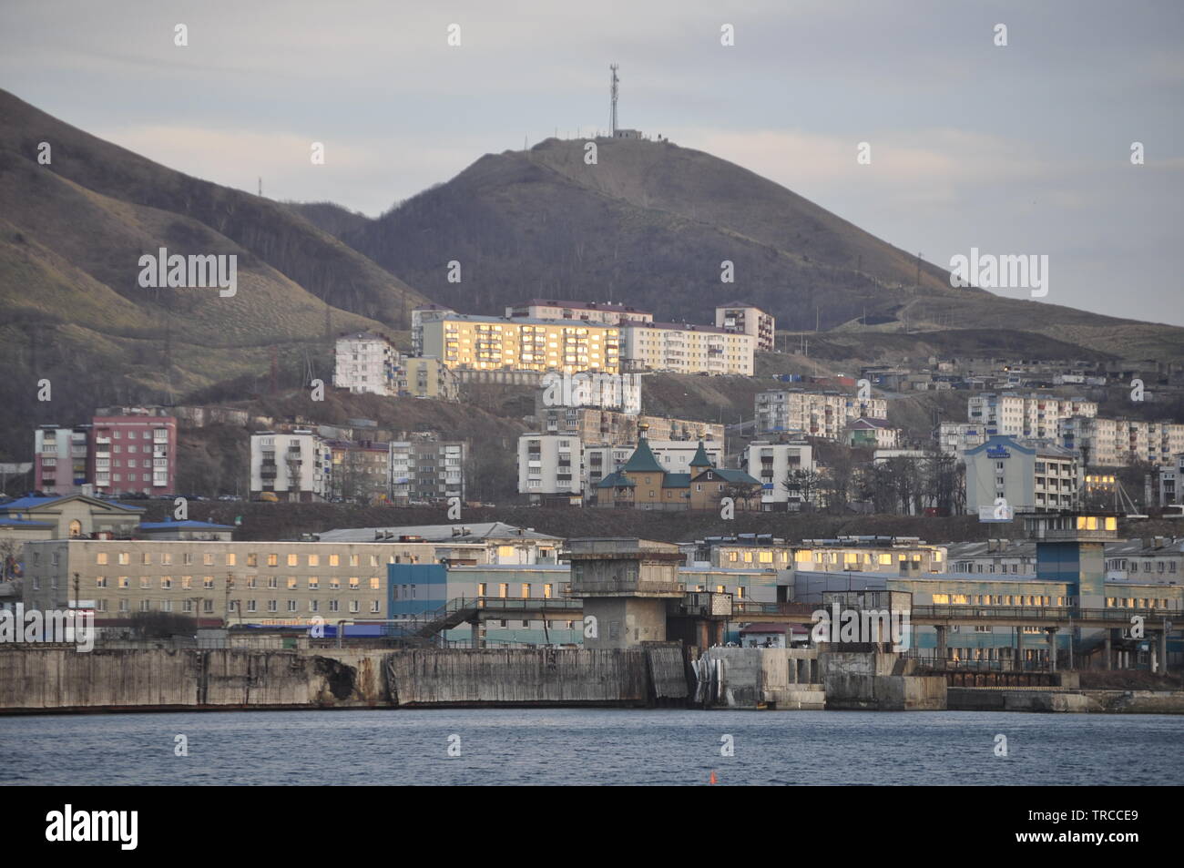 The port of Kholmsk on the western coast of south Sakhalin Island ...