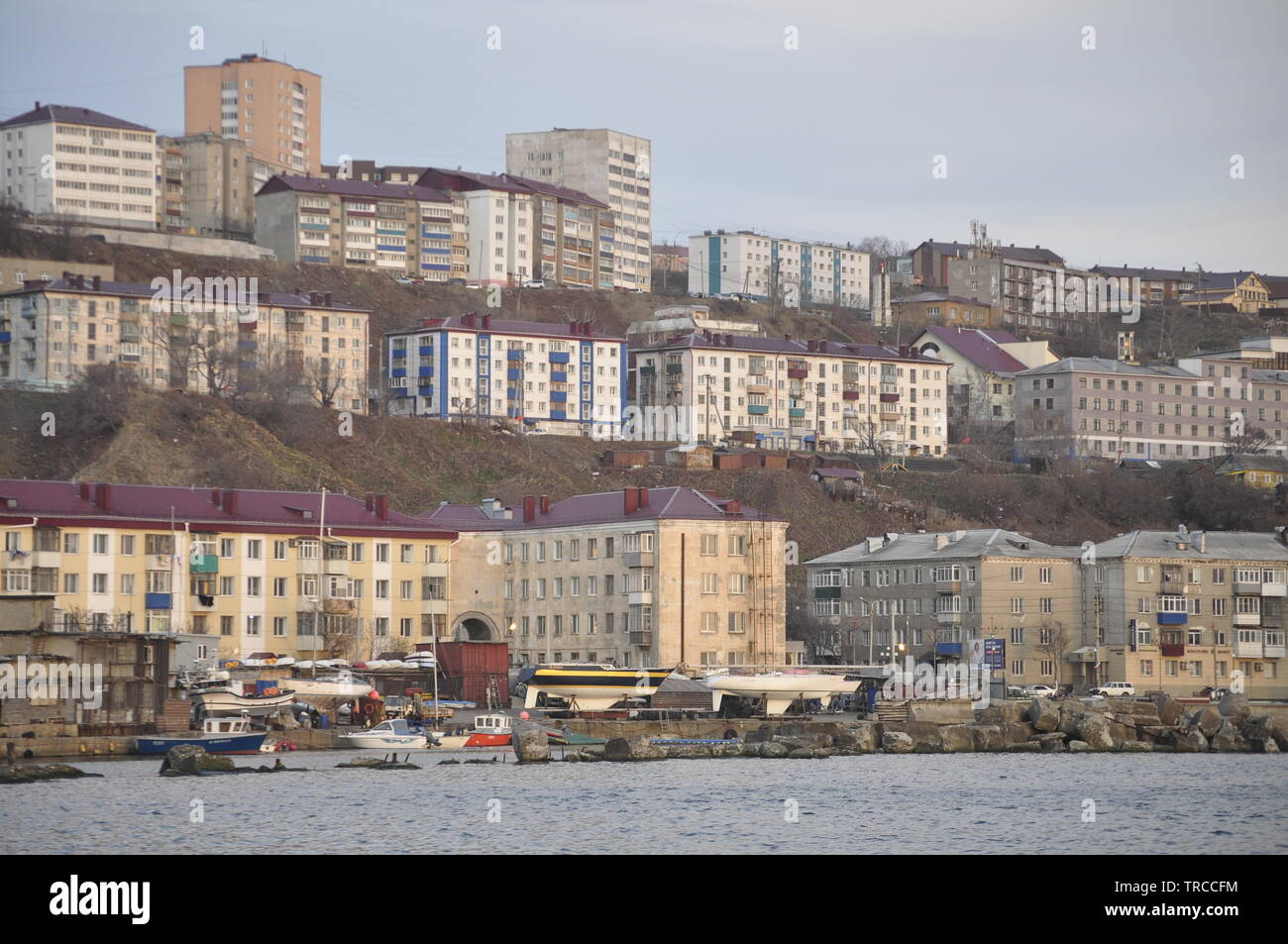 The port of Kholmsk on the western coast of south Sakhalin Island ...