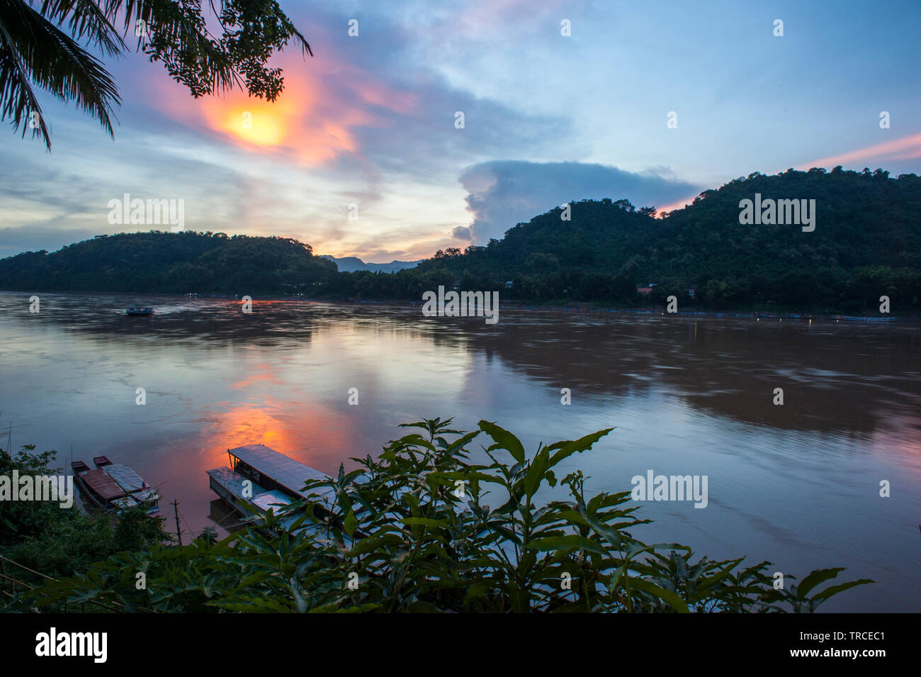 Sunset Over The Mekong River From One Of The Tourist Bars Along The