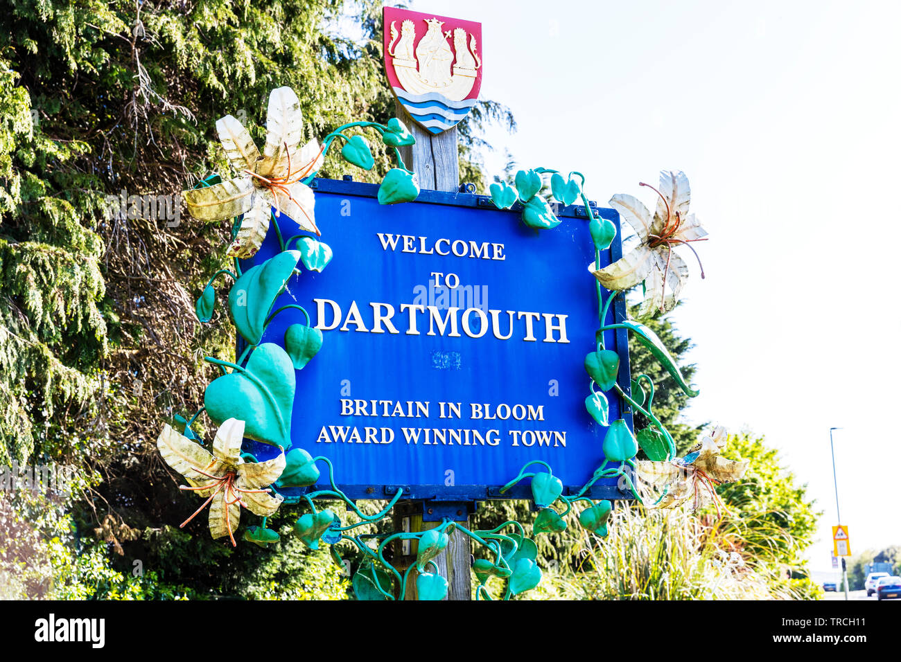 Welcome to Dartmouth sign, Dartmouth, Devon, UK, England, Dartmouth ...