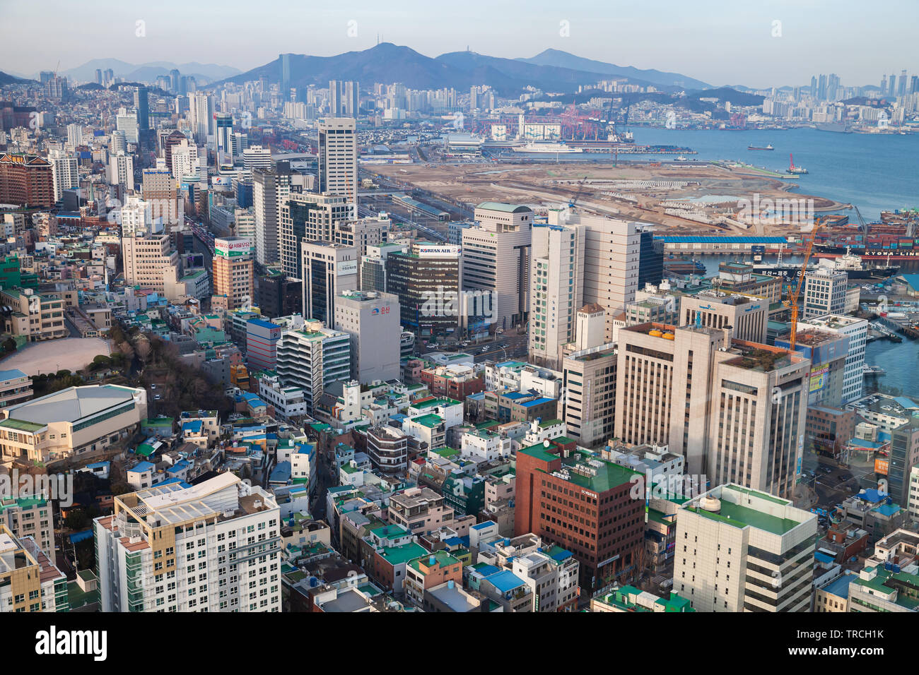 Busan, South Korea - March 14, 2018: Cityscape of Busan at day, bird ...
