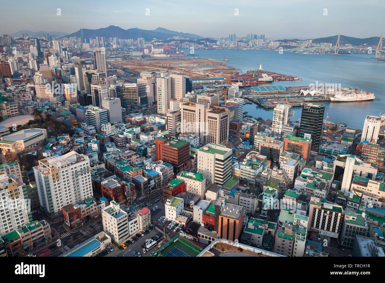 Busan, South Korea - March 14, 2018: Cityscape of Busan, bird eye view ...