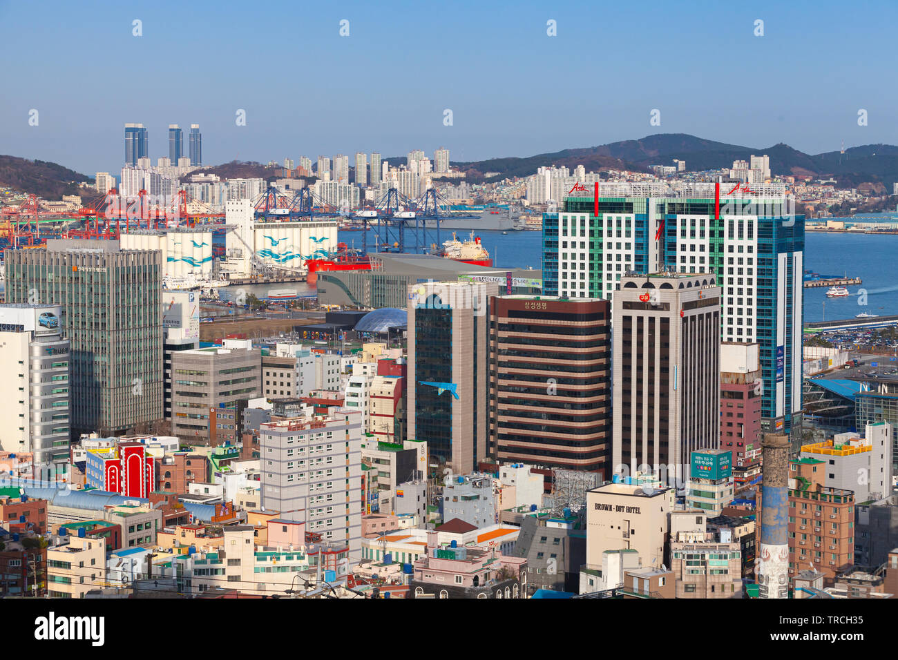 Busan, South Korea - March 22, 2018: Cityscape of Busan city, bird eye ...