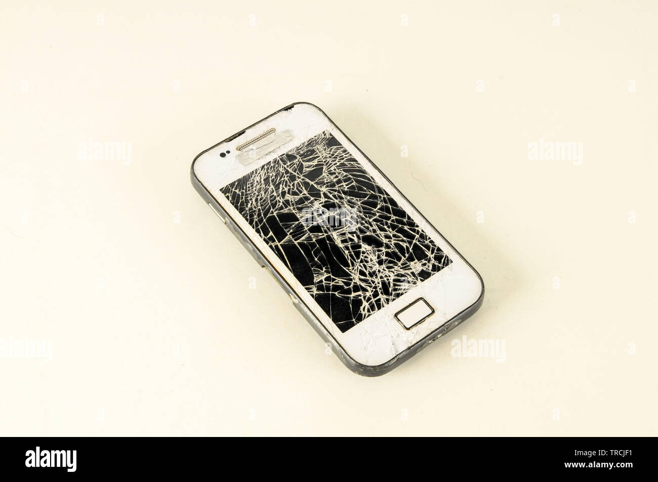 Mobile modern touchscreen smartphone with broken screen isolated on ...