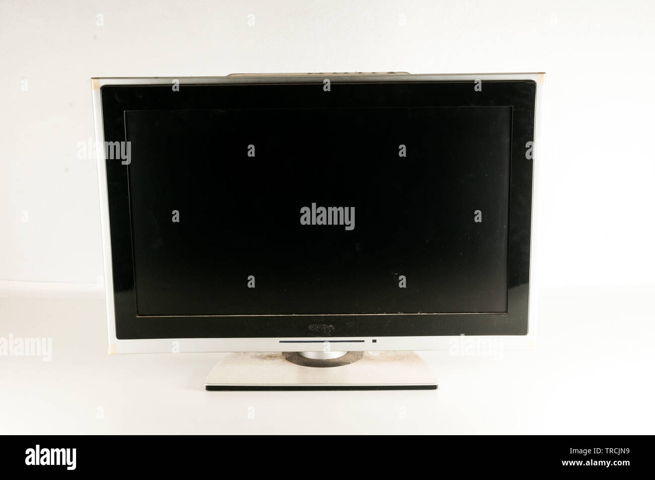 Black LCD tv slim screen monitor on white background Stock Photo - Alamy