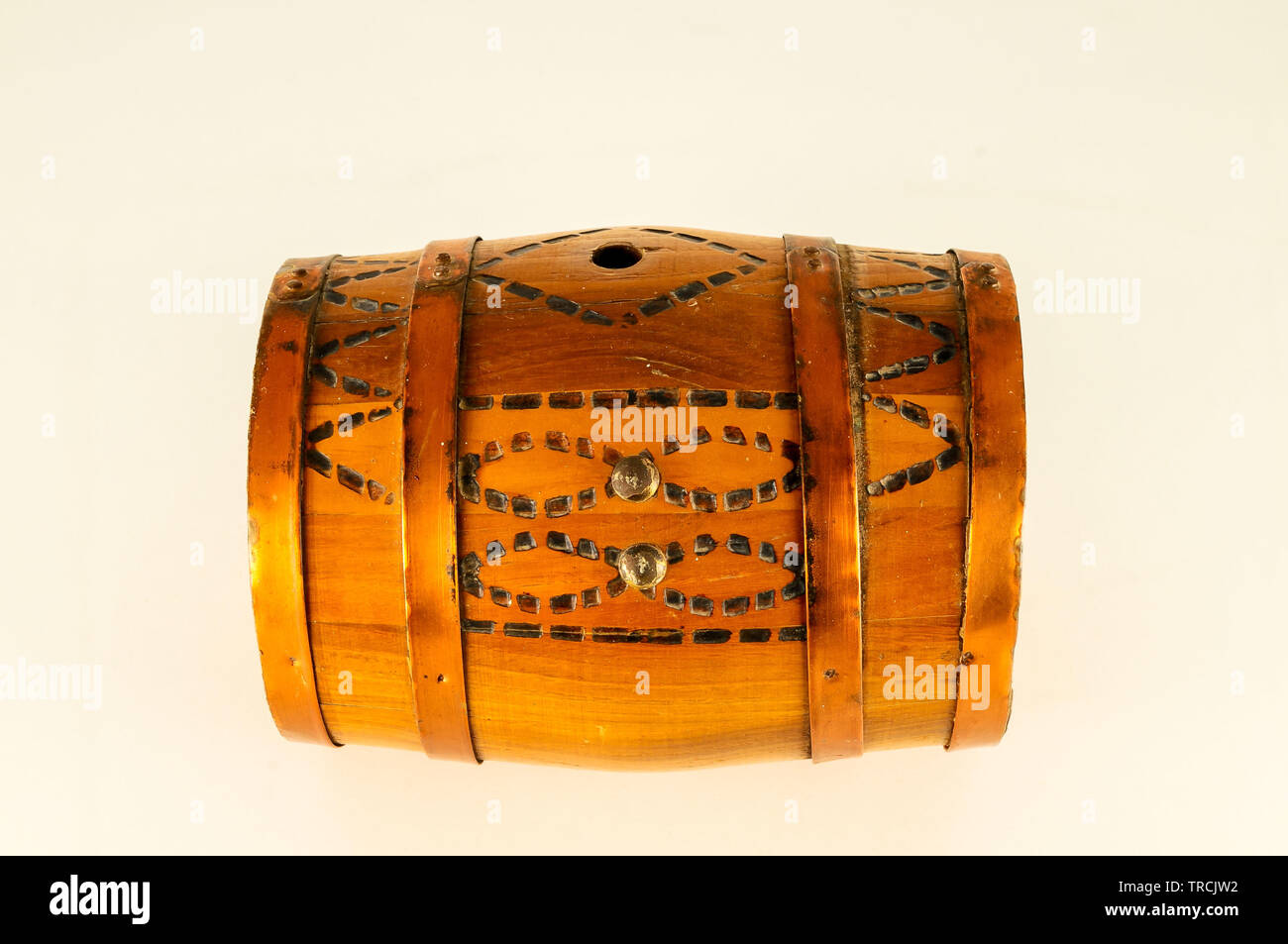 Close-up of decorated wooden barrel Object on a White Background Stock ...