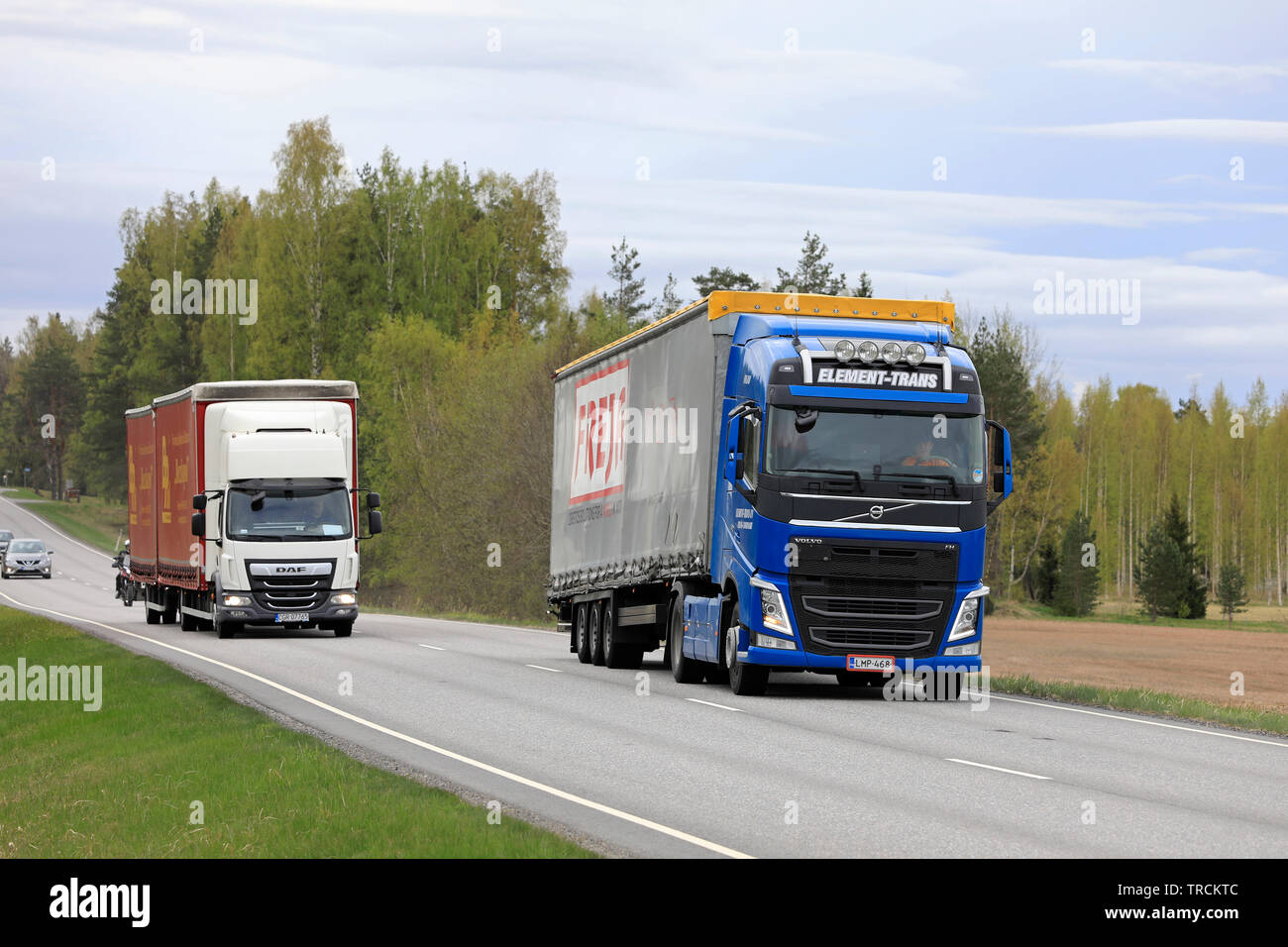 Salo, Finland - May 10, 2019: Blue Volvo FH truck in front of semi ...