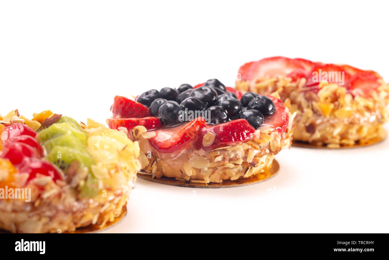 Three French Fruit Pastries Isolated on a White Background Stock Photo ...