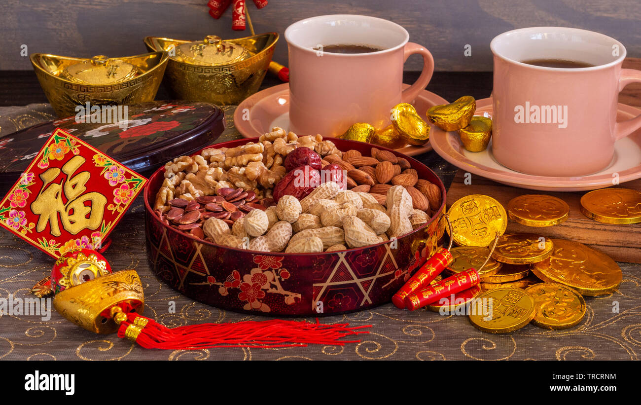 Chinese New Year snack box, traditionally served to guests. Chinese ...