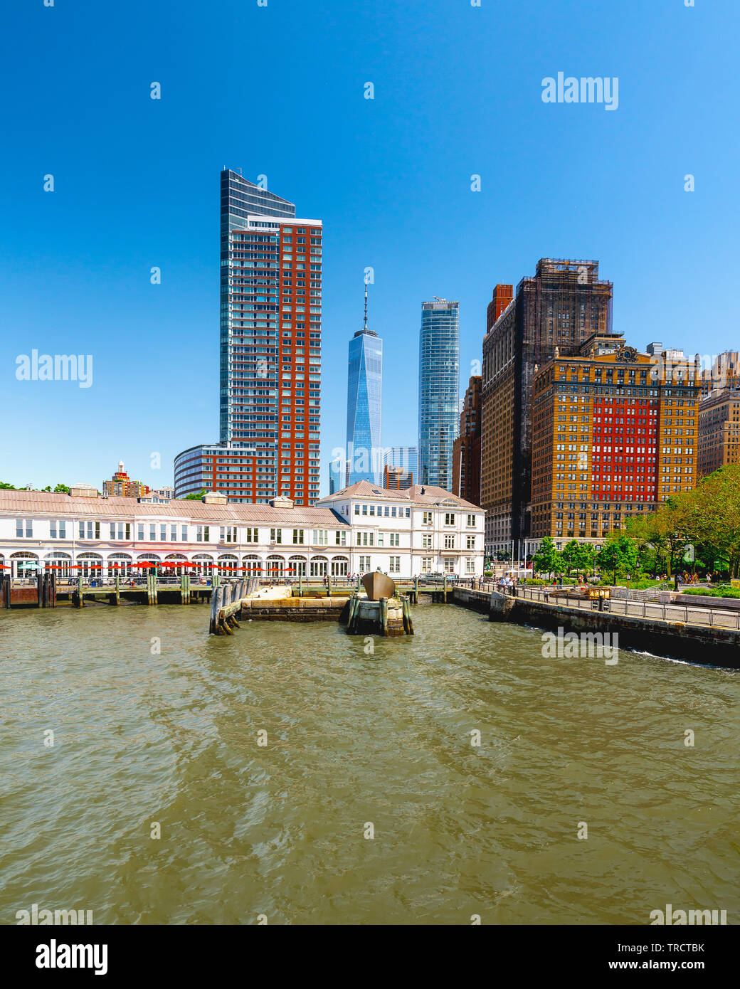 New York City. Waterfront Battery Park with Harbor View. Boat Tour ...