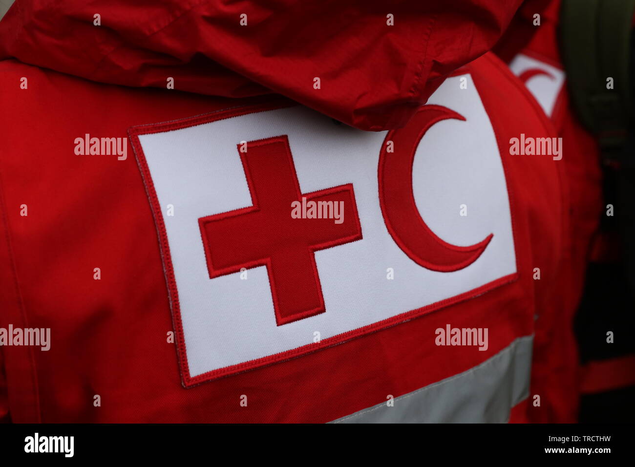Details with the Red Cross and Red Crescent symbol on a uniform. Red ...