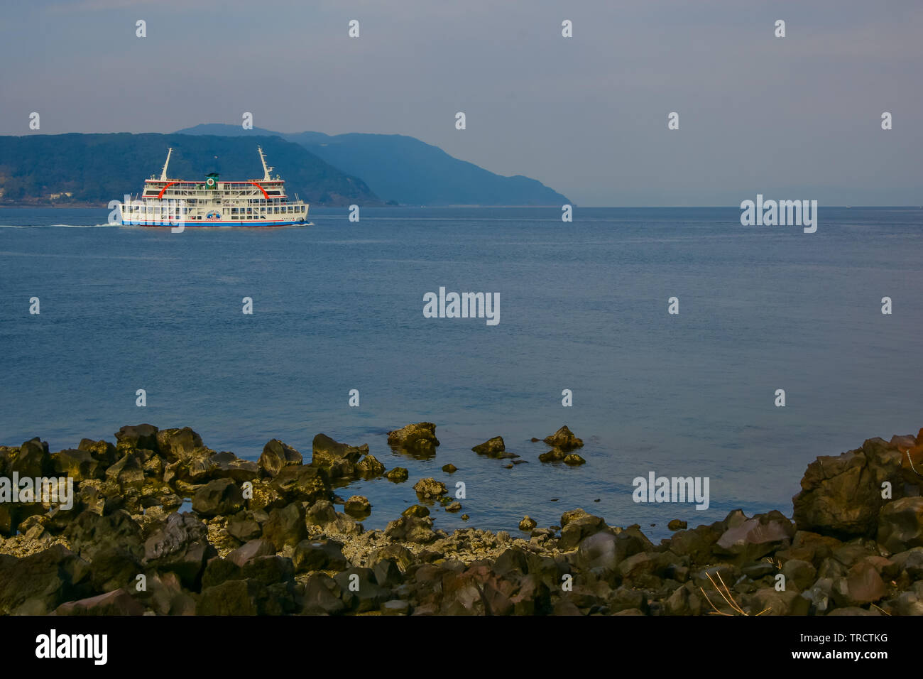 A ferry between Kagoshima and Sakurajima in Kyushu, Japan Stock Photo ...