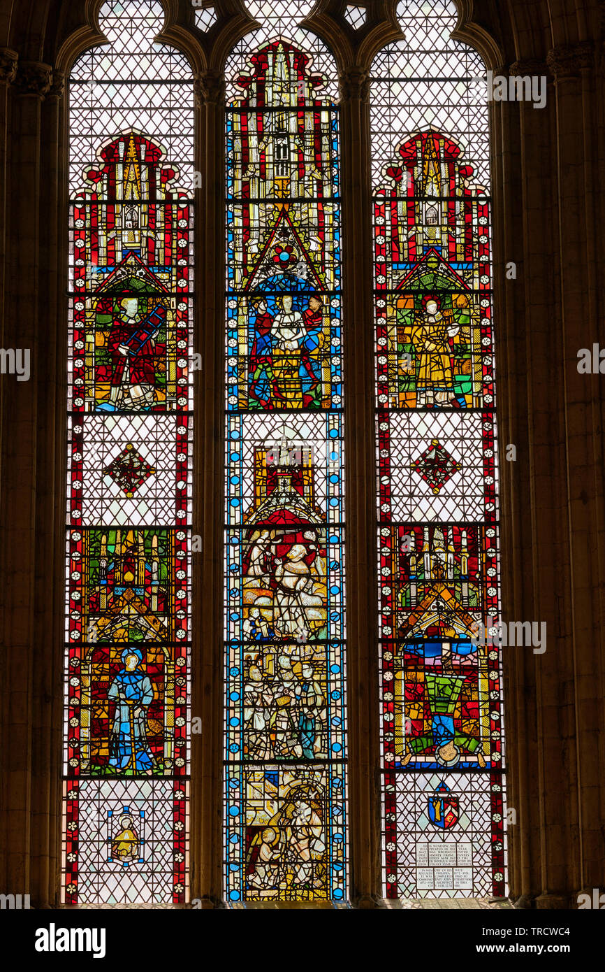 Triptych medieval stained glass window at York minster cathedral ...