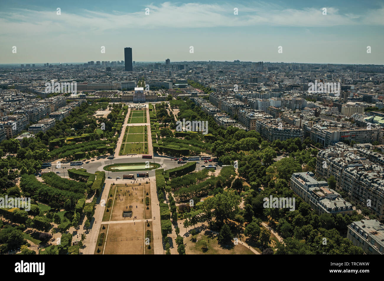 Skyline, Champ de Mars Park and buildings seen from the Eiffel Tower in ...