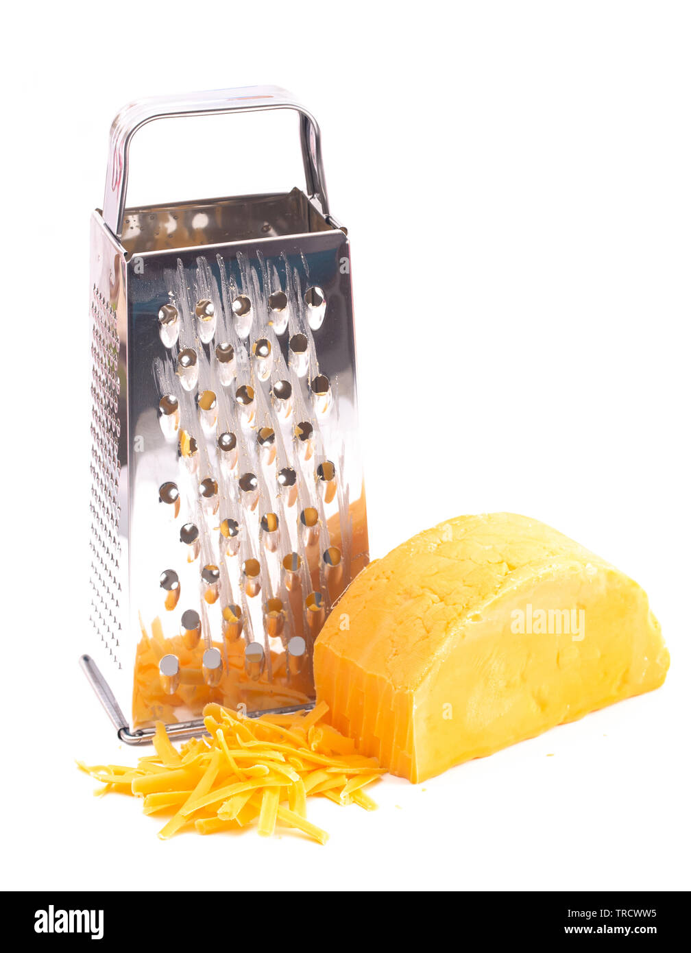 A Round of Cheddar Cheese Grated on a White Backgrouned Stock Photo - Alamy