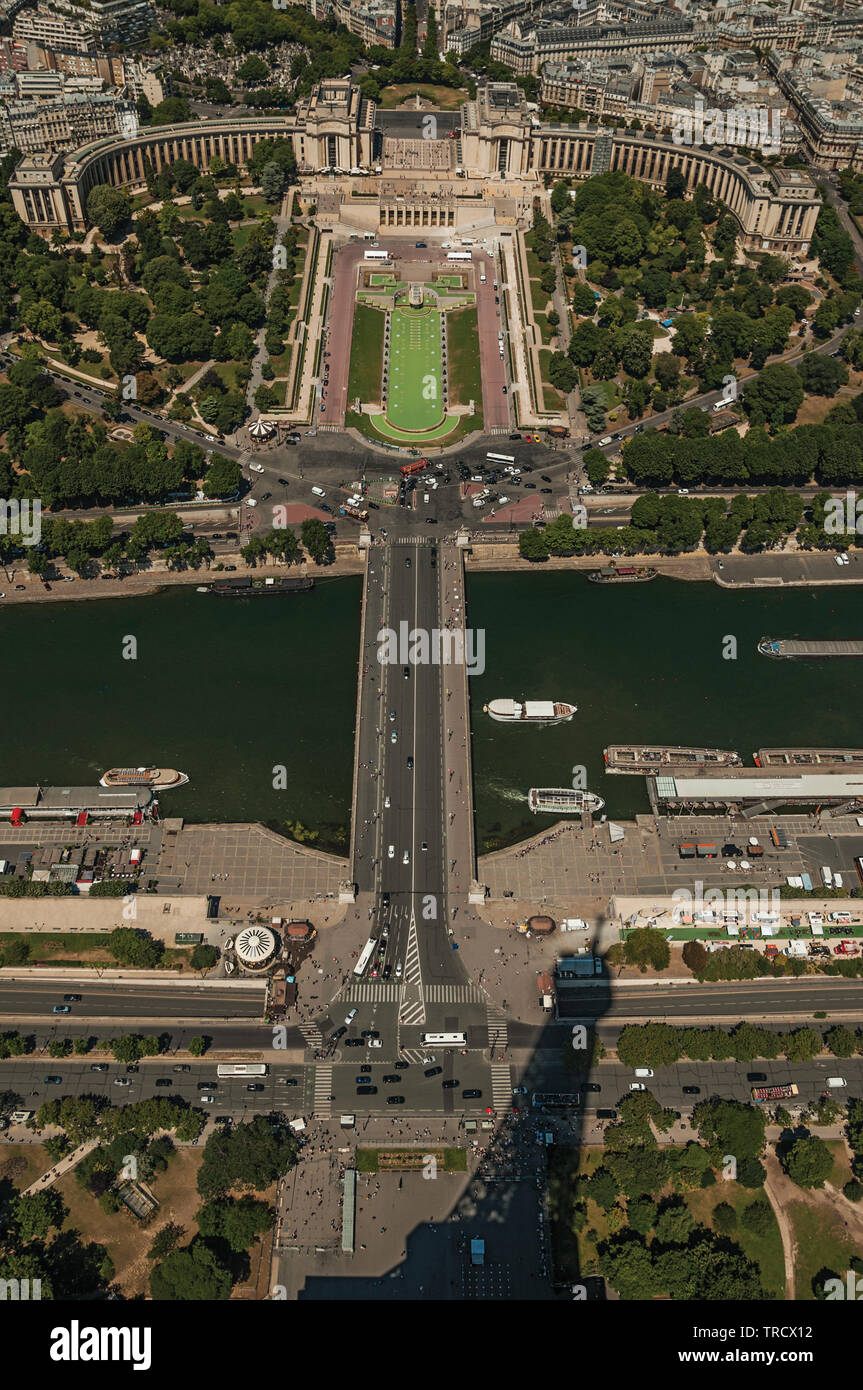 Streets, greenery and Trocadero in a sunny day, seen from the Eiffel ...