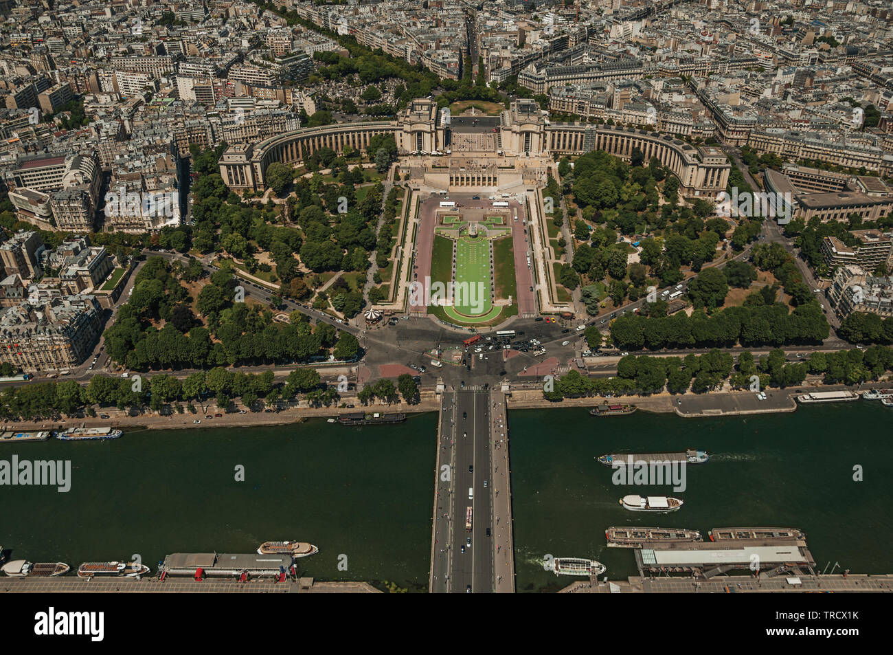 Streets, greenery and Trocadero in a sunny day, seen from the Eiffel ...