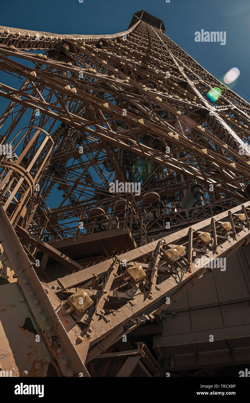 View of the iron structure from the top of Eiffel Tower with sunshine ...
