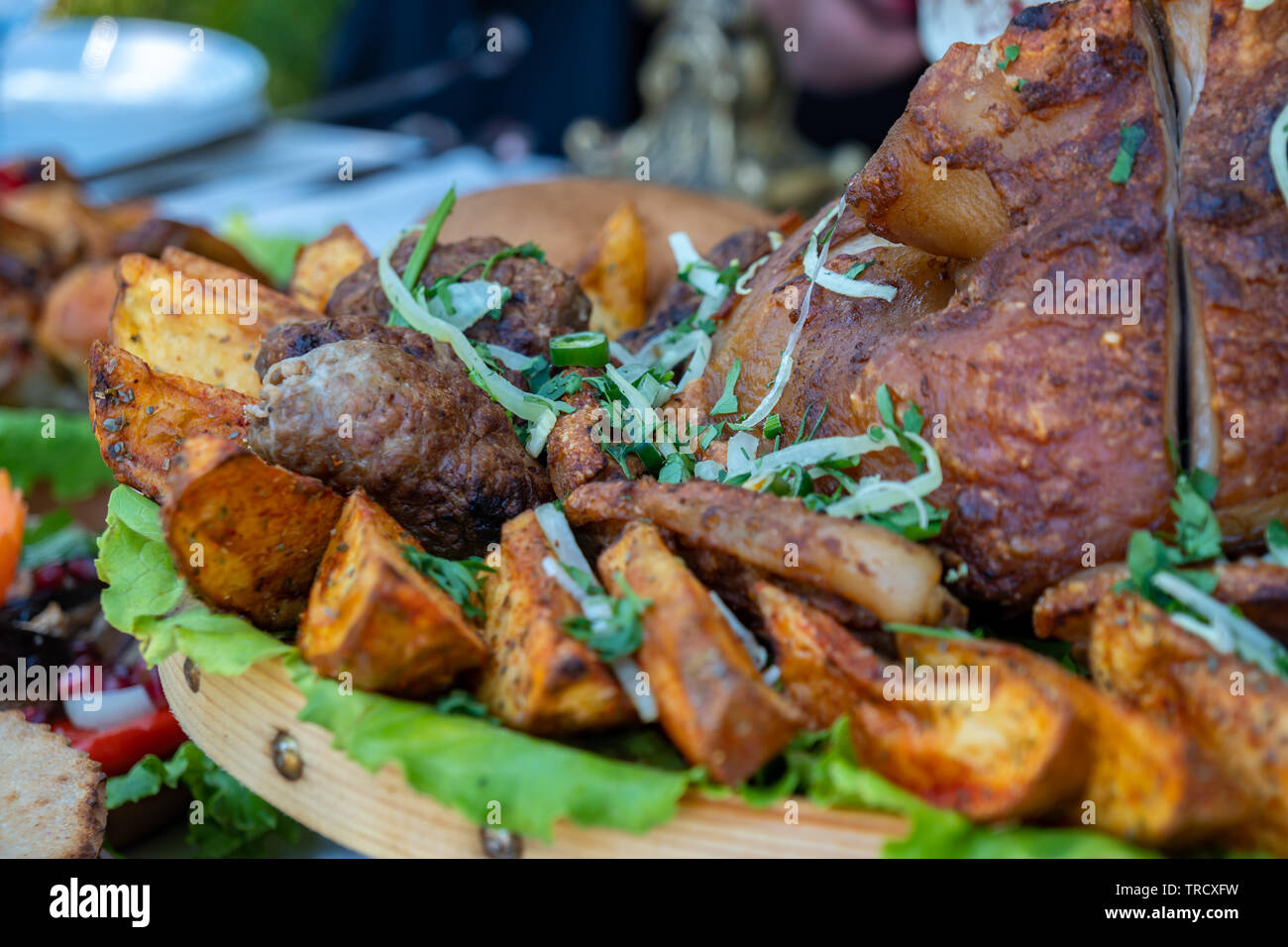 Georgian food kanchi, meat, potatoes and other vegetables Stock Photo ...