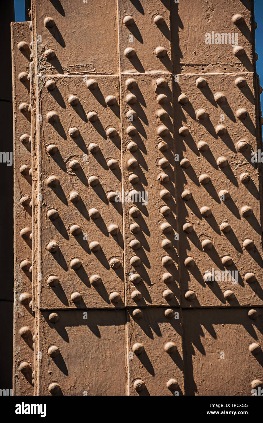 Close-up of iron plates and rivets from the top of the Eiffel Tower in ...