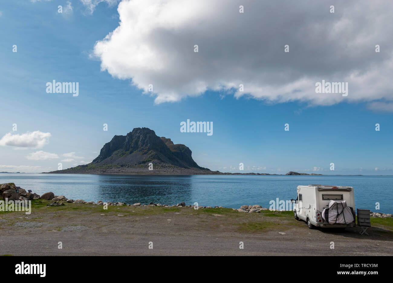 Campervan looking out to Sola Island, Vega Island, Norway Stock Photo ...