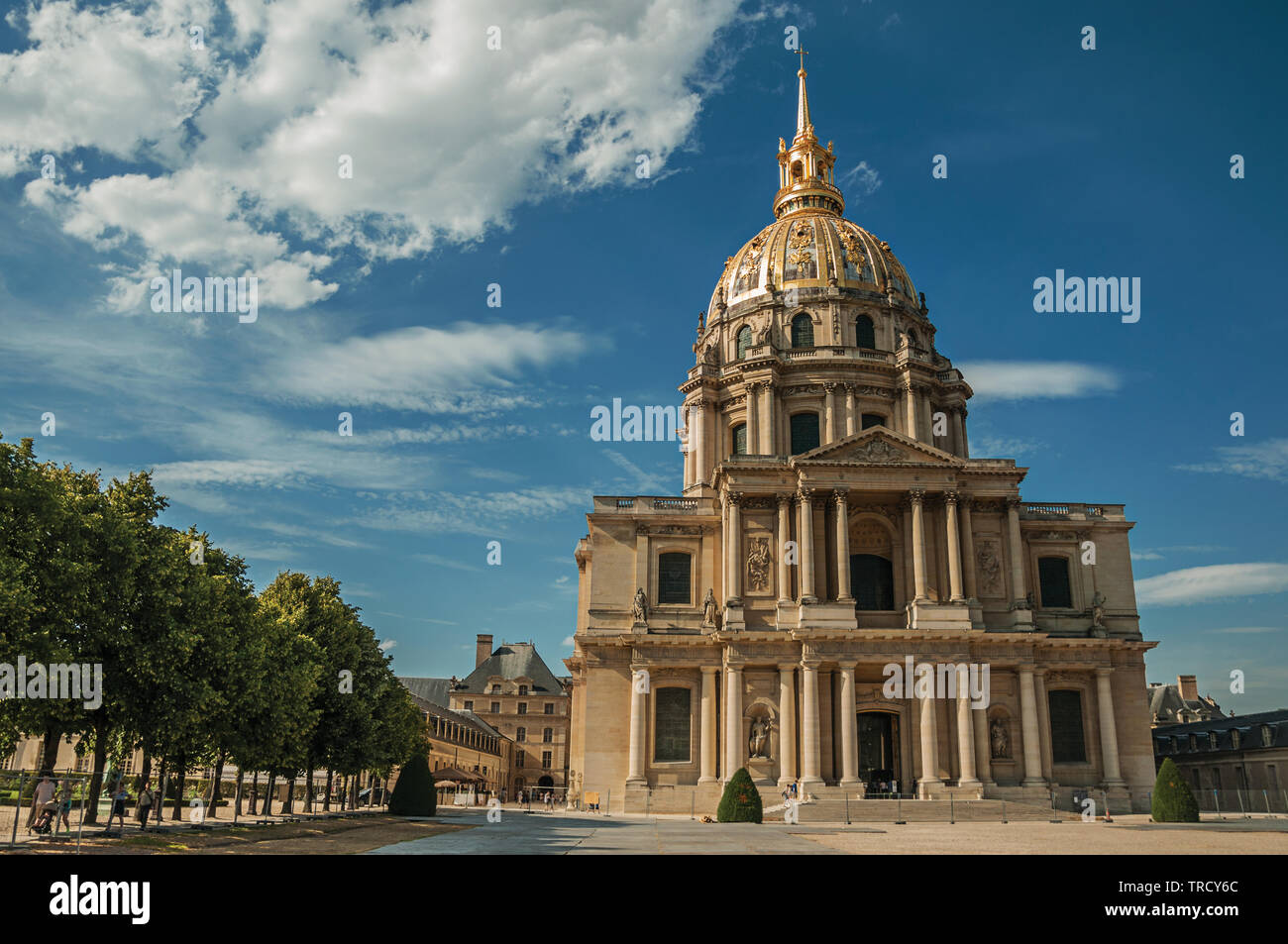 Front facade of Les Invalides Palace with the golden dome in a sunny ...