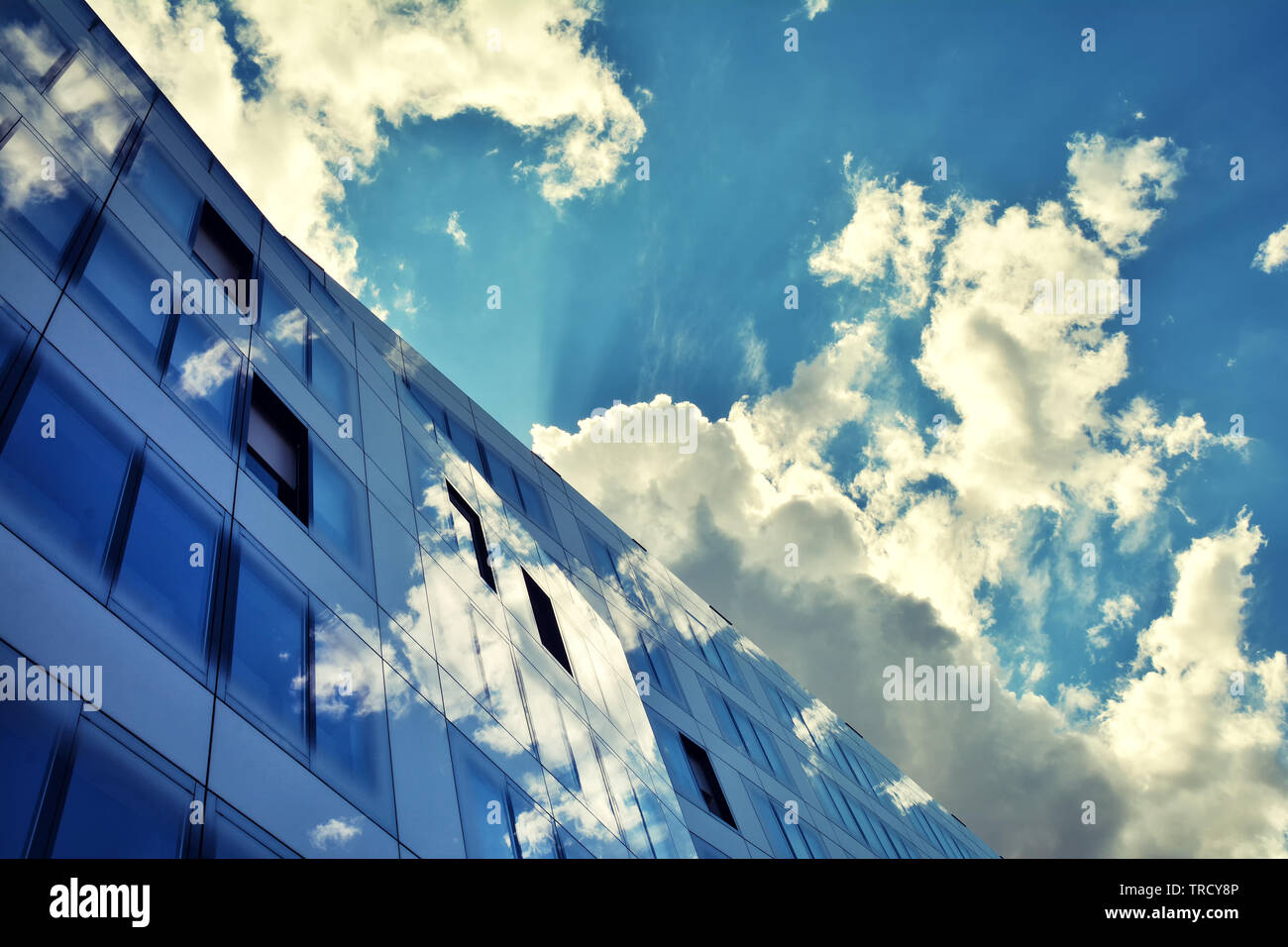 Building facade with blue sky . Amazing perspective in Zagreb, Croatia ...