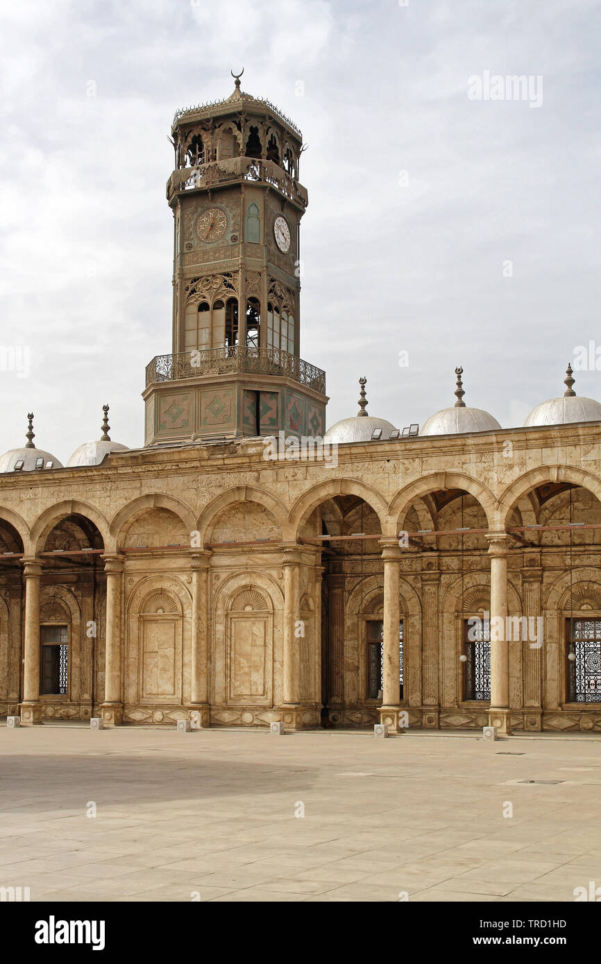 The Clock Tower at Great Alabaster Mosque in Cairo Egypt Stock Photo ...