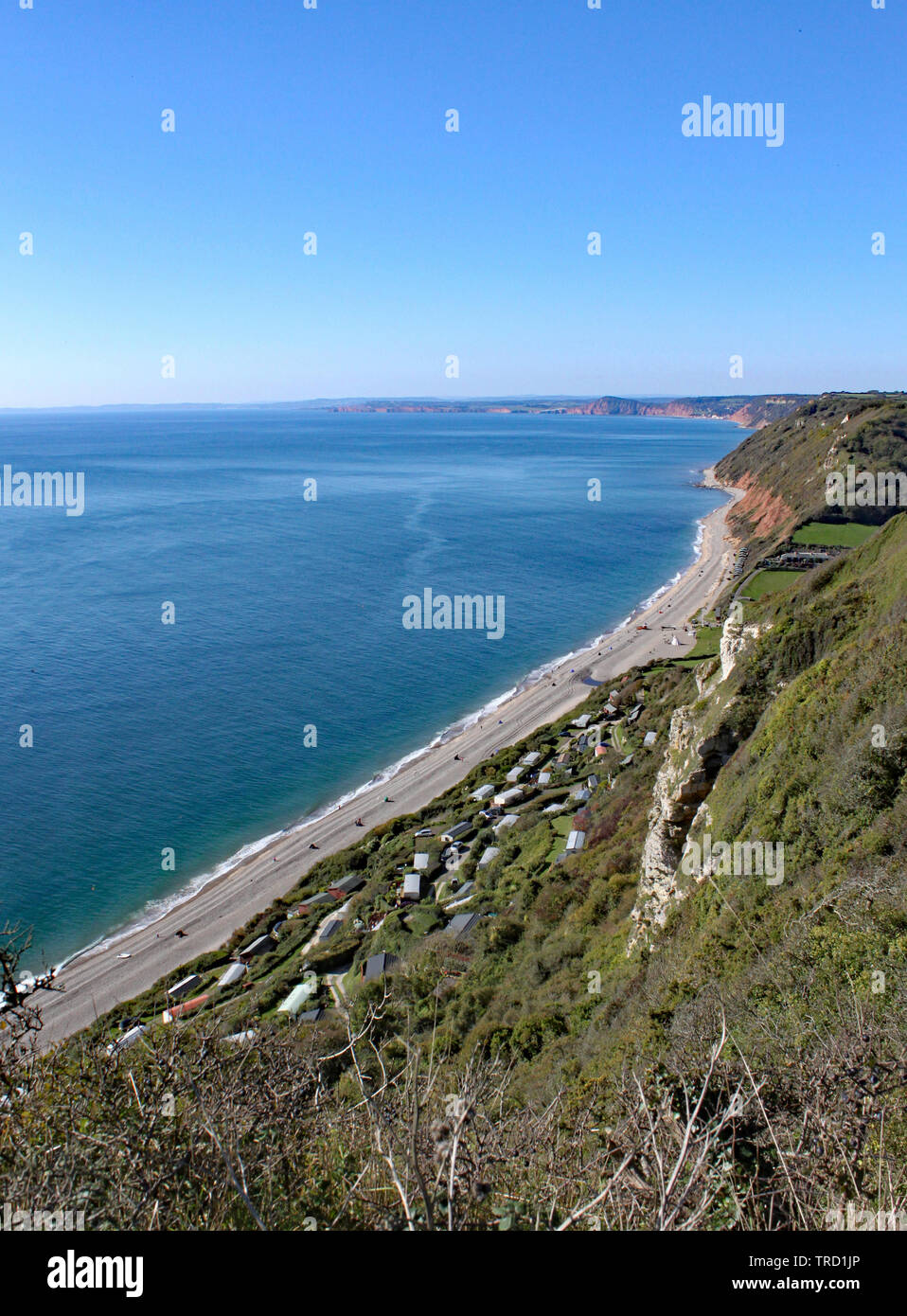 View of Branscombe beach on the cliff walk from Beer in Devon, England ...