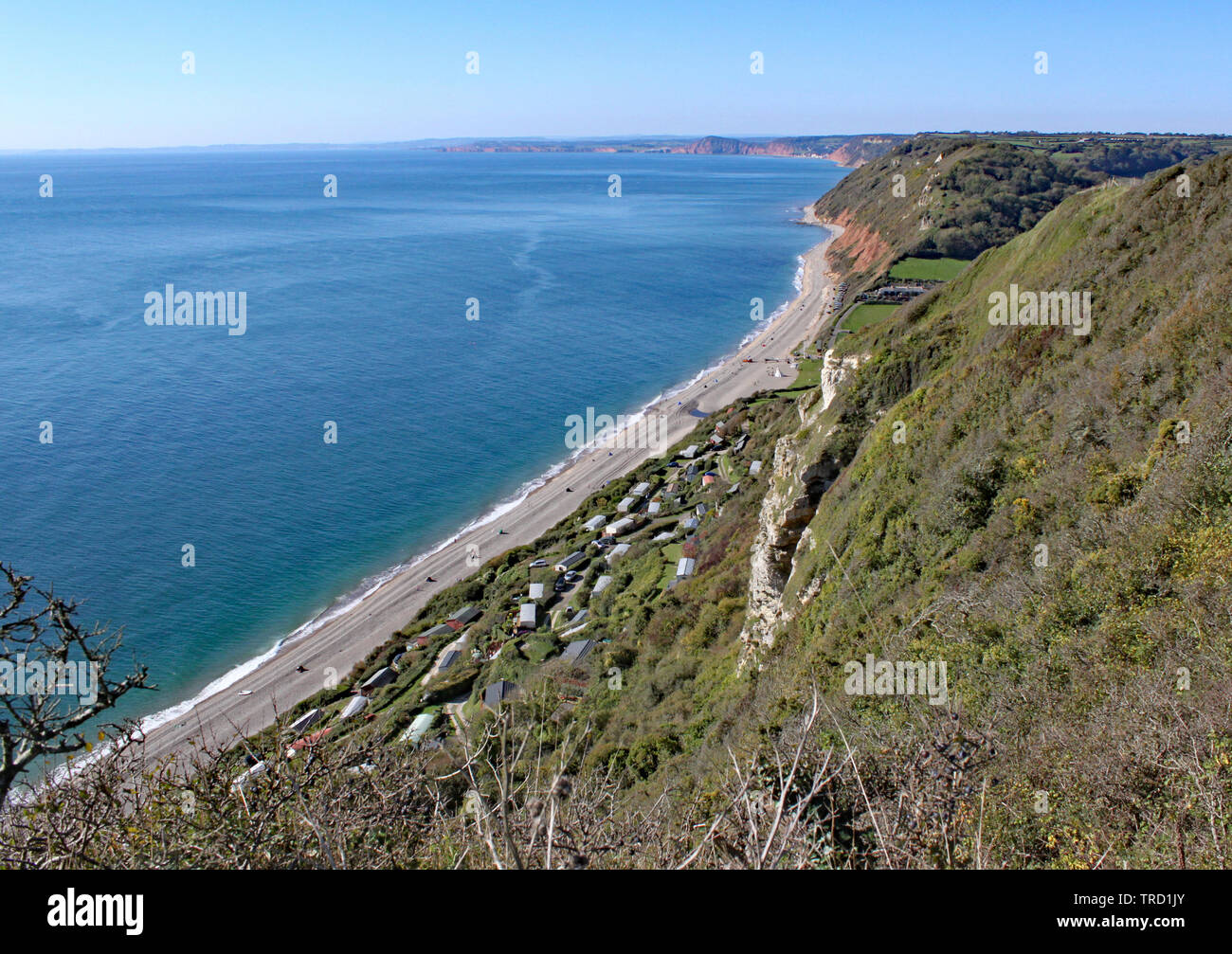 View of Branscombe beach on the cliff walk from Beer in Devon, England ...