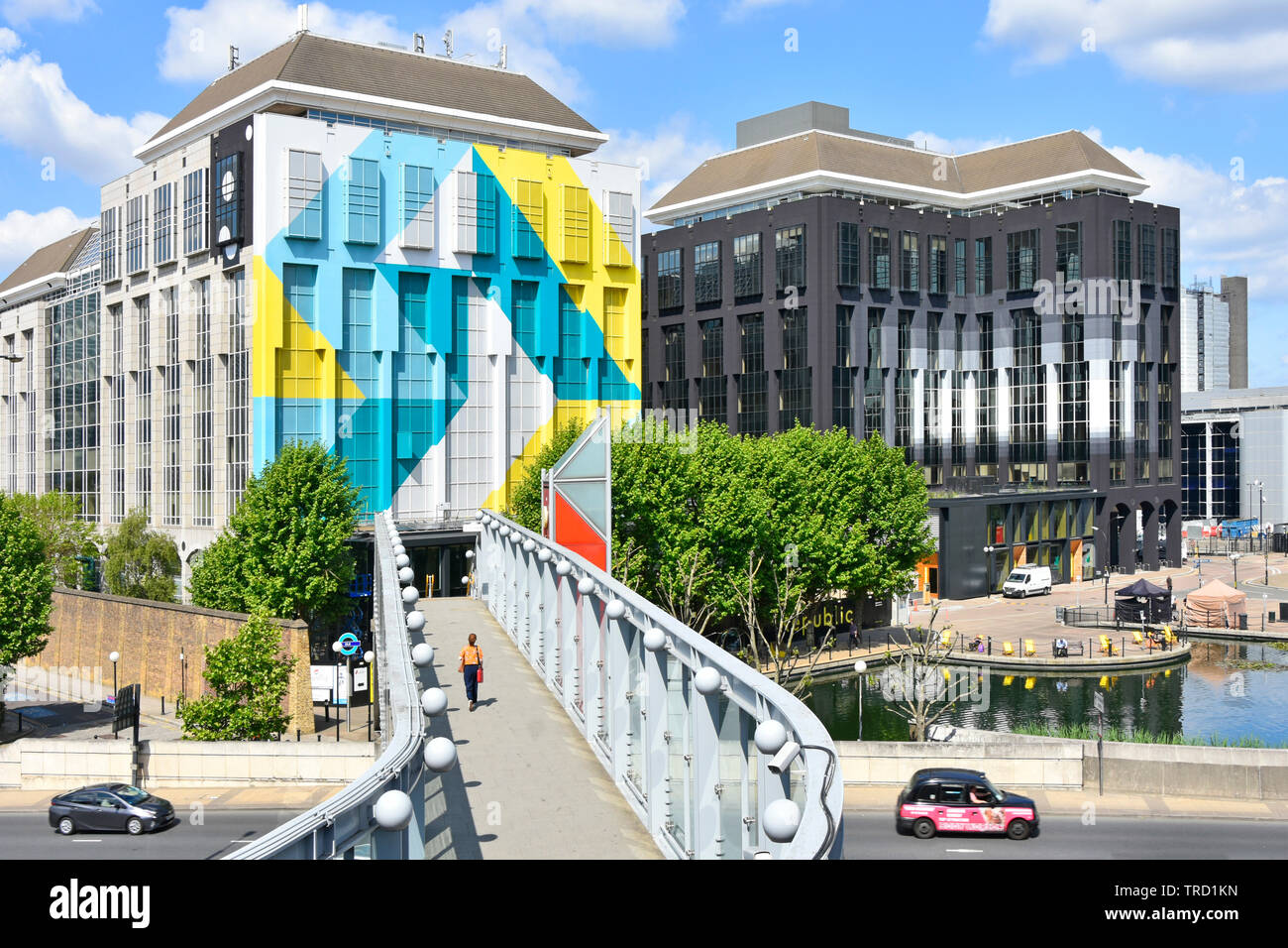 Modern Tower Hamlets office building with colourful paint decoration on ...