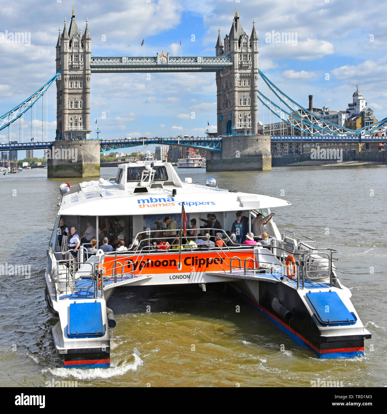 Tourists & commuters on high speed Thames Clipper catamaran public ...