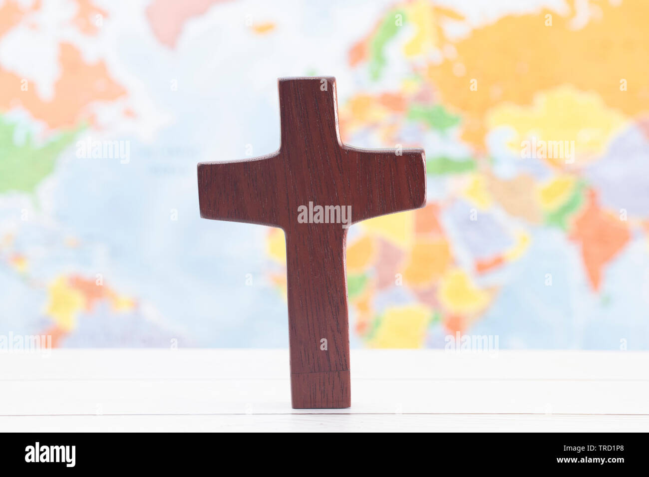 The Cross of Jesus Against the Background of a World Map Stock Photo ...