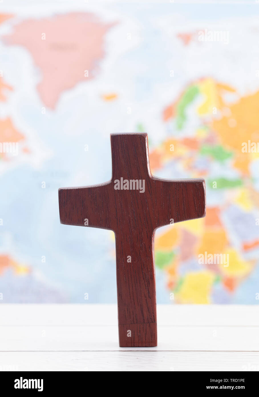 The Cross of Jesus Against the Background of a World Map Stock Photo ...