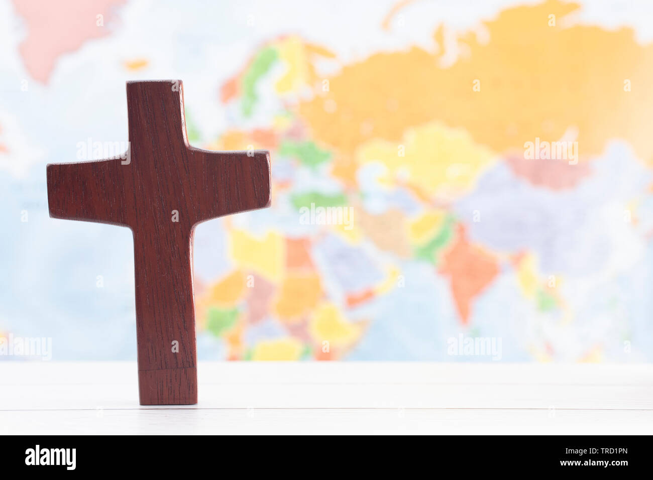 The Cross of Jesus Against the Background of a World Map Stock Photo ...