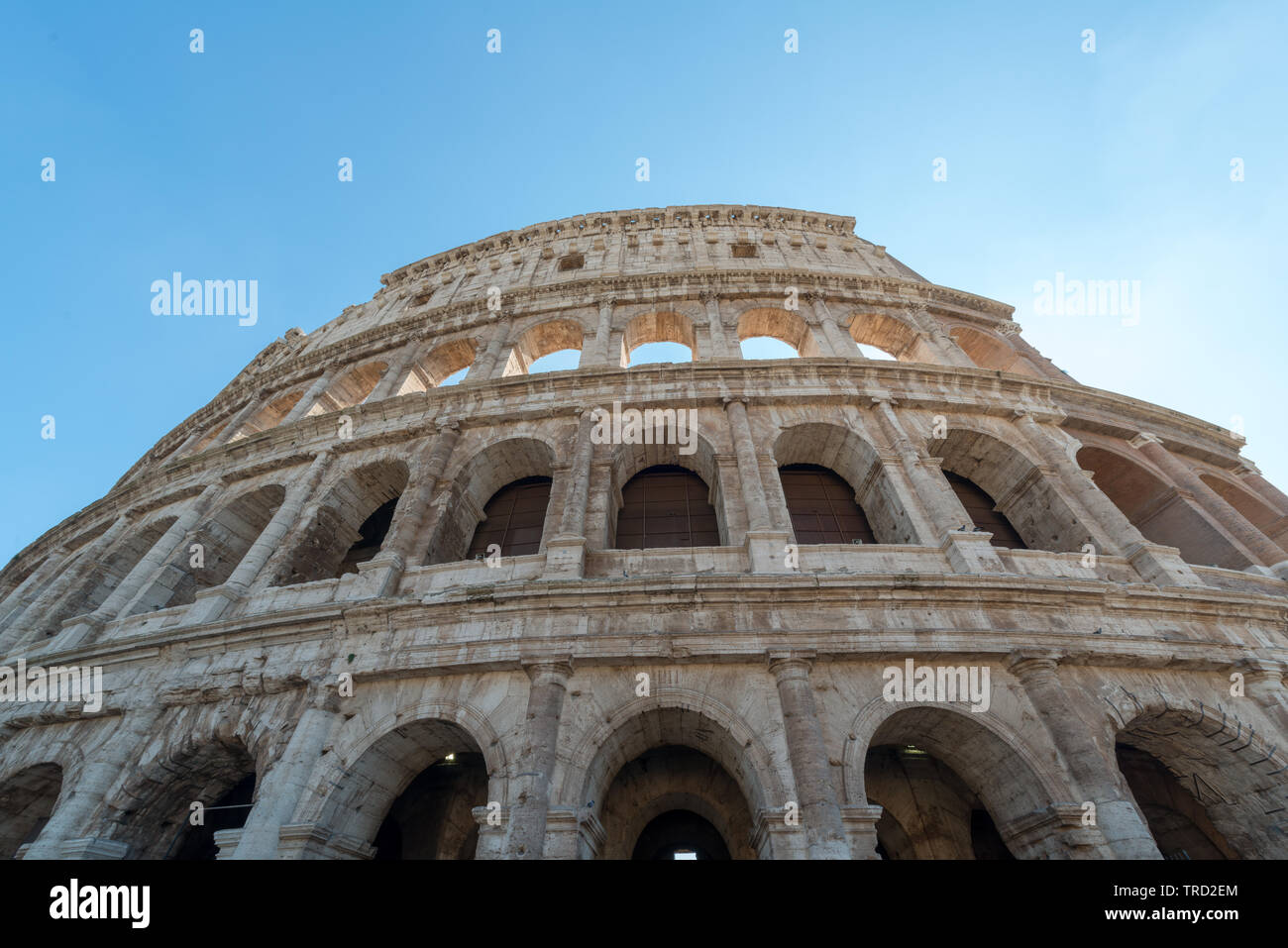 Close up view from below of Rome Colosseum in Rome, Italy. The ...