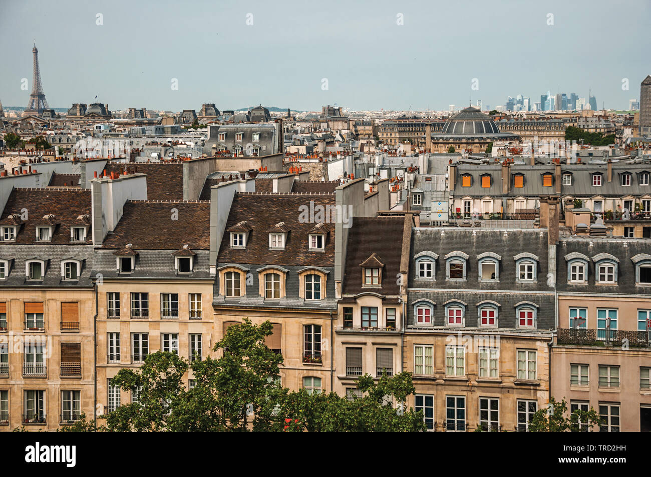 Close-up of typical semidetached buildings and Eiffel Tower on the ...