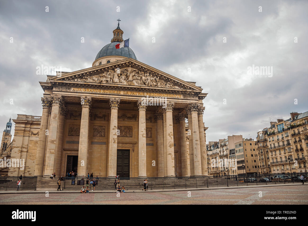 Facade of the Pantheon in Neoclassical style, with dome and columns in ...