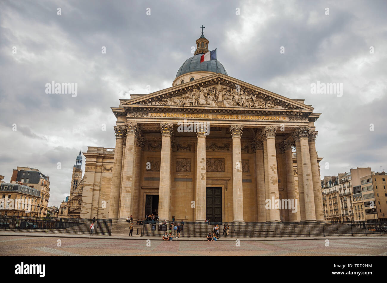 Facade of the Pantheon in Neoclassical style, with dome and columns in ...