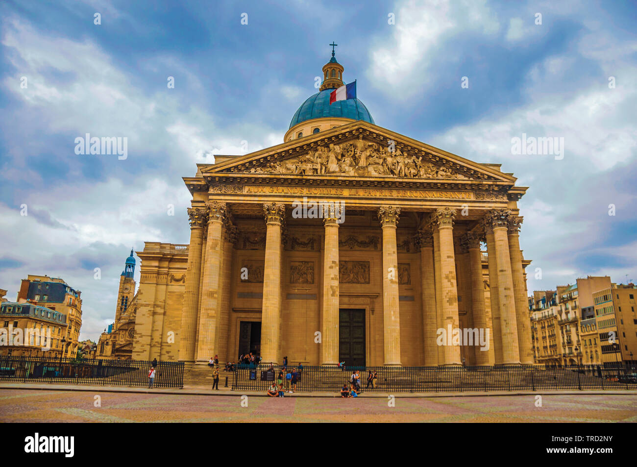Facade of the Pantheon in Neoclassical style, with dome and columns in ...