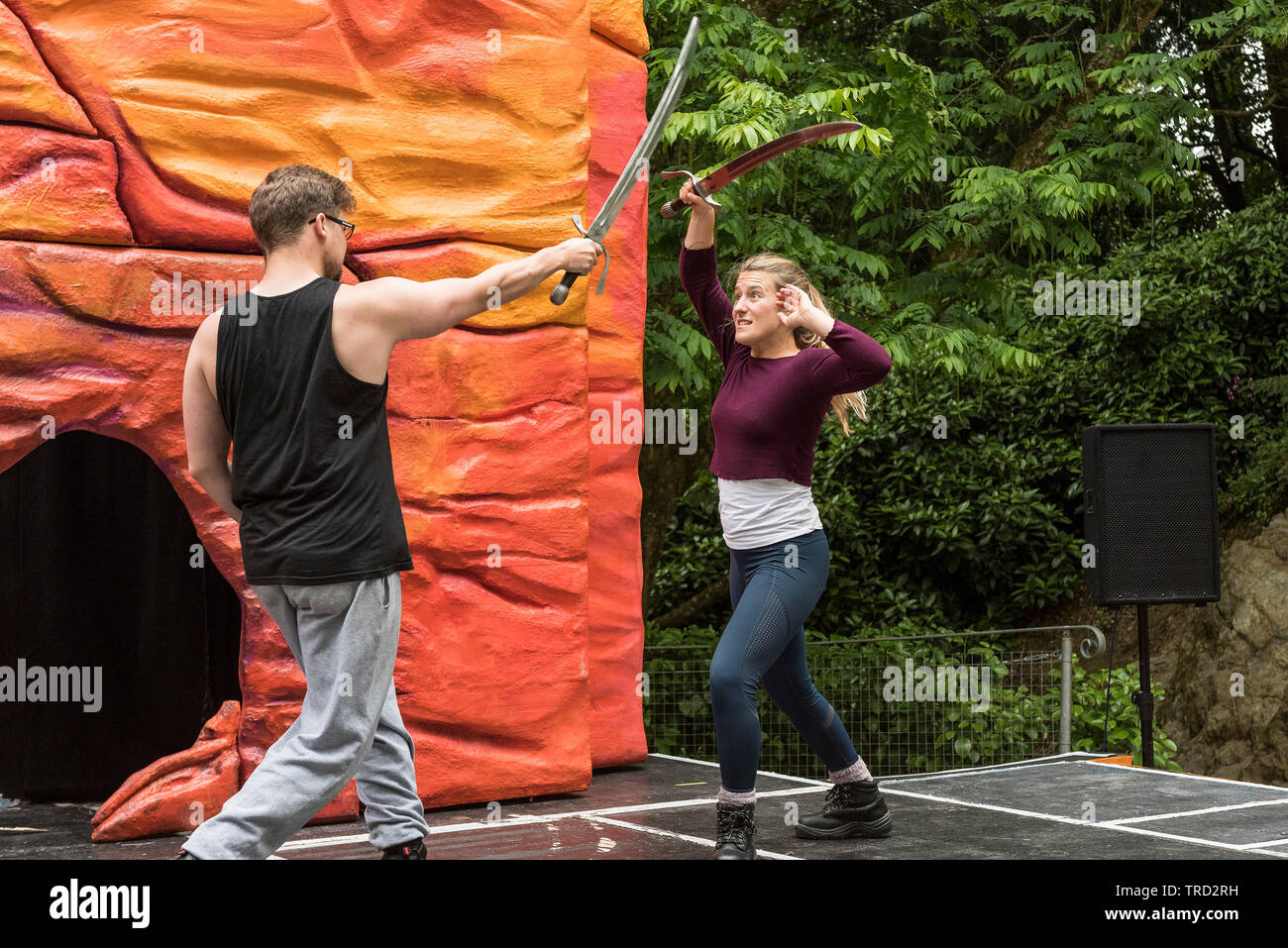Actors rehearsing a fight scene for a theatre production Stock Photo ...