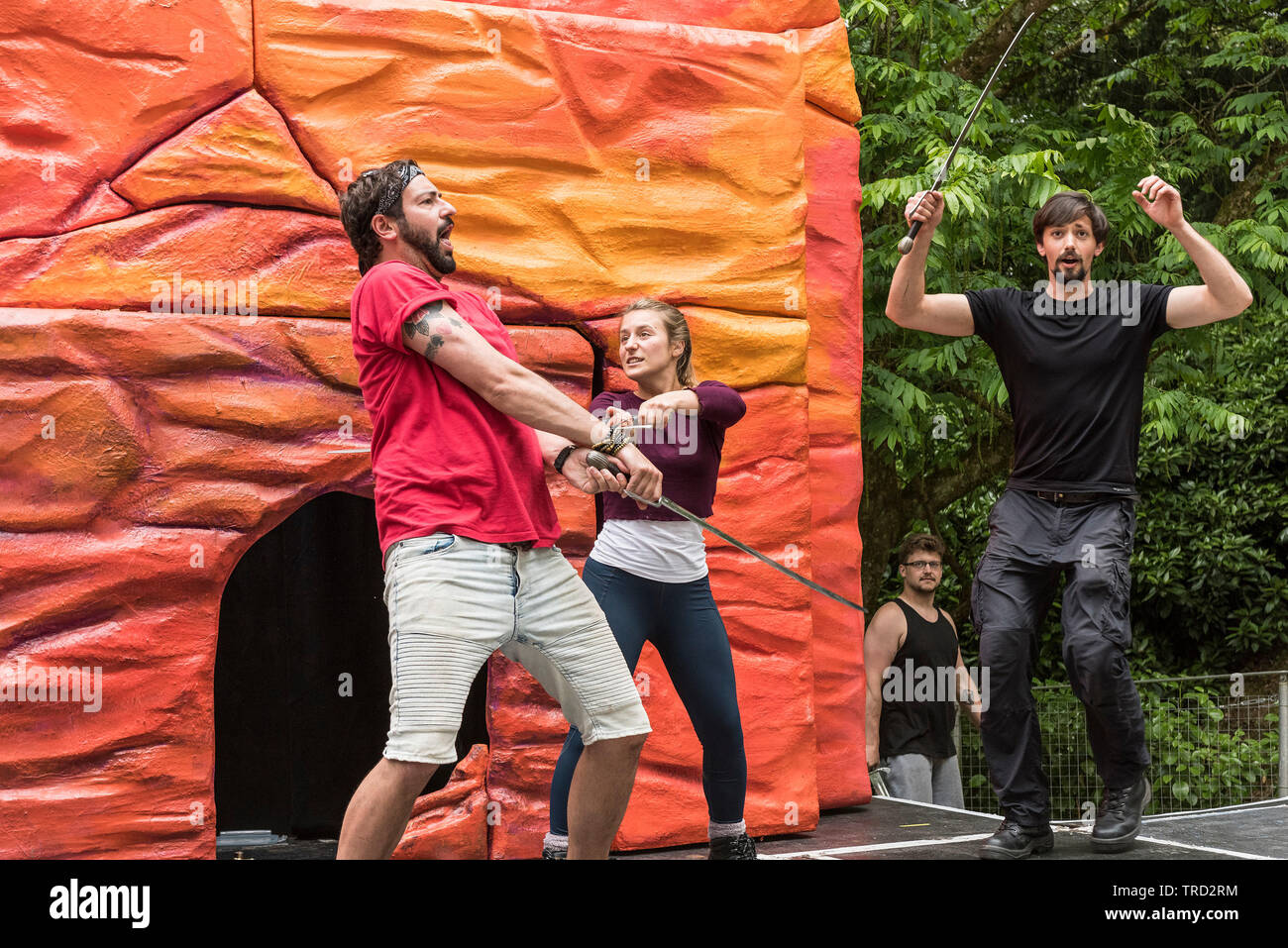 Actors rehearsing a fight scene for a theatre production Stock Photo ...
