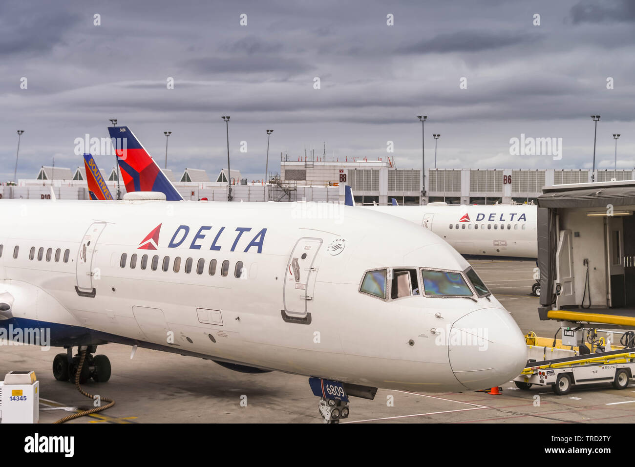 SEATTLE TACOMA AIRPORT, WA, USA - JUNE 2018: Front of a Delta Airlines ...