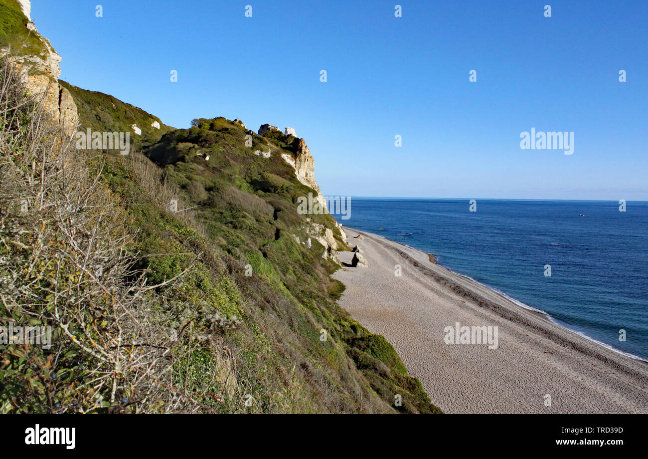 The long shingle beach at Brancombe in Devon, England Stock Photo - Alamy