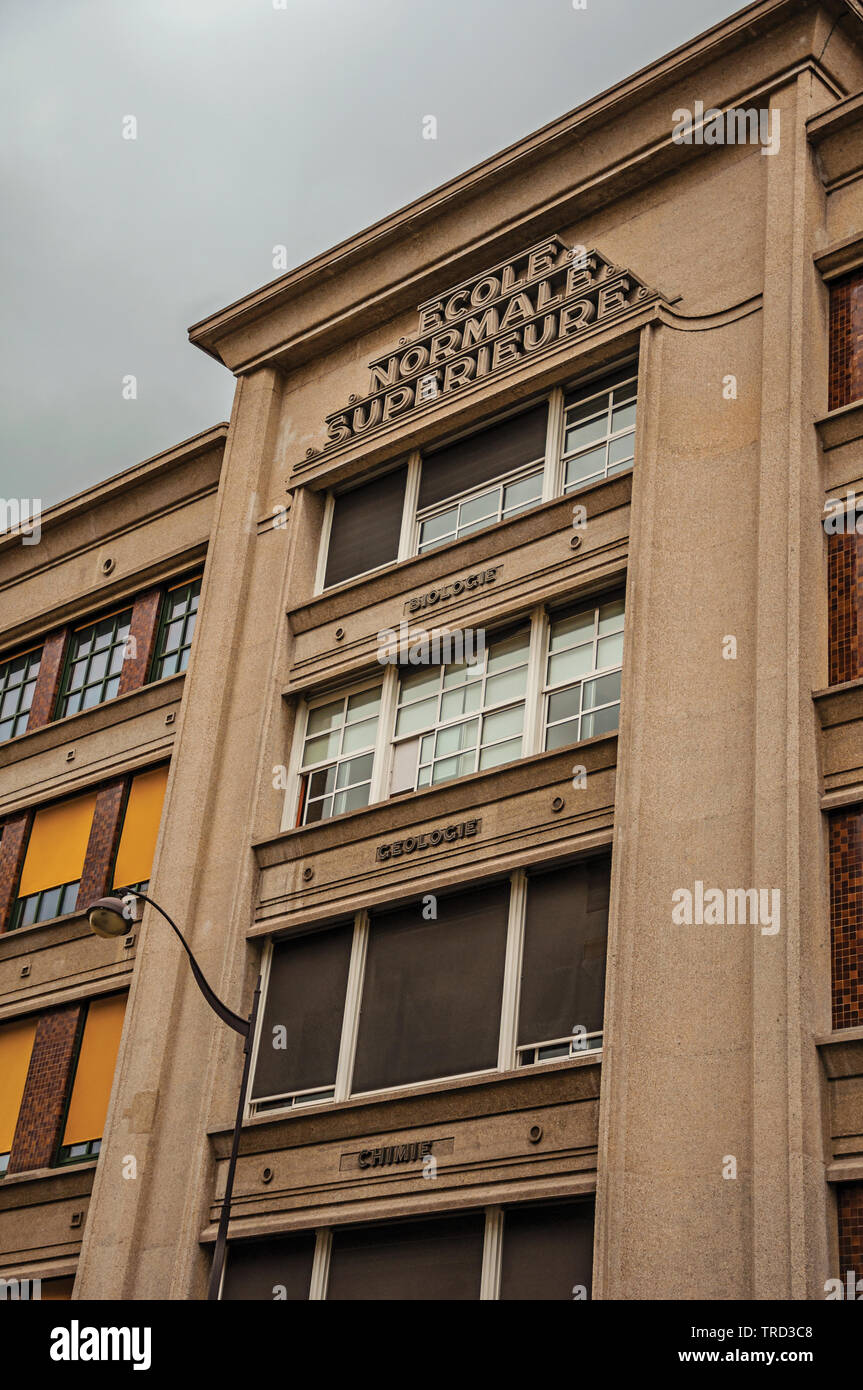 University building where it is written “Upper Normal School”, an ...