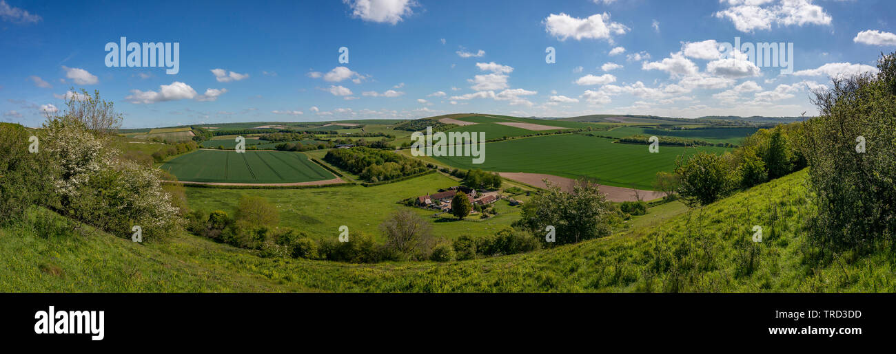 Lower Barpham Farm viewed from the Angmering Estate on the South Downs ...